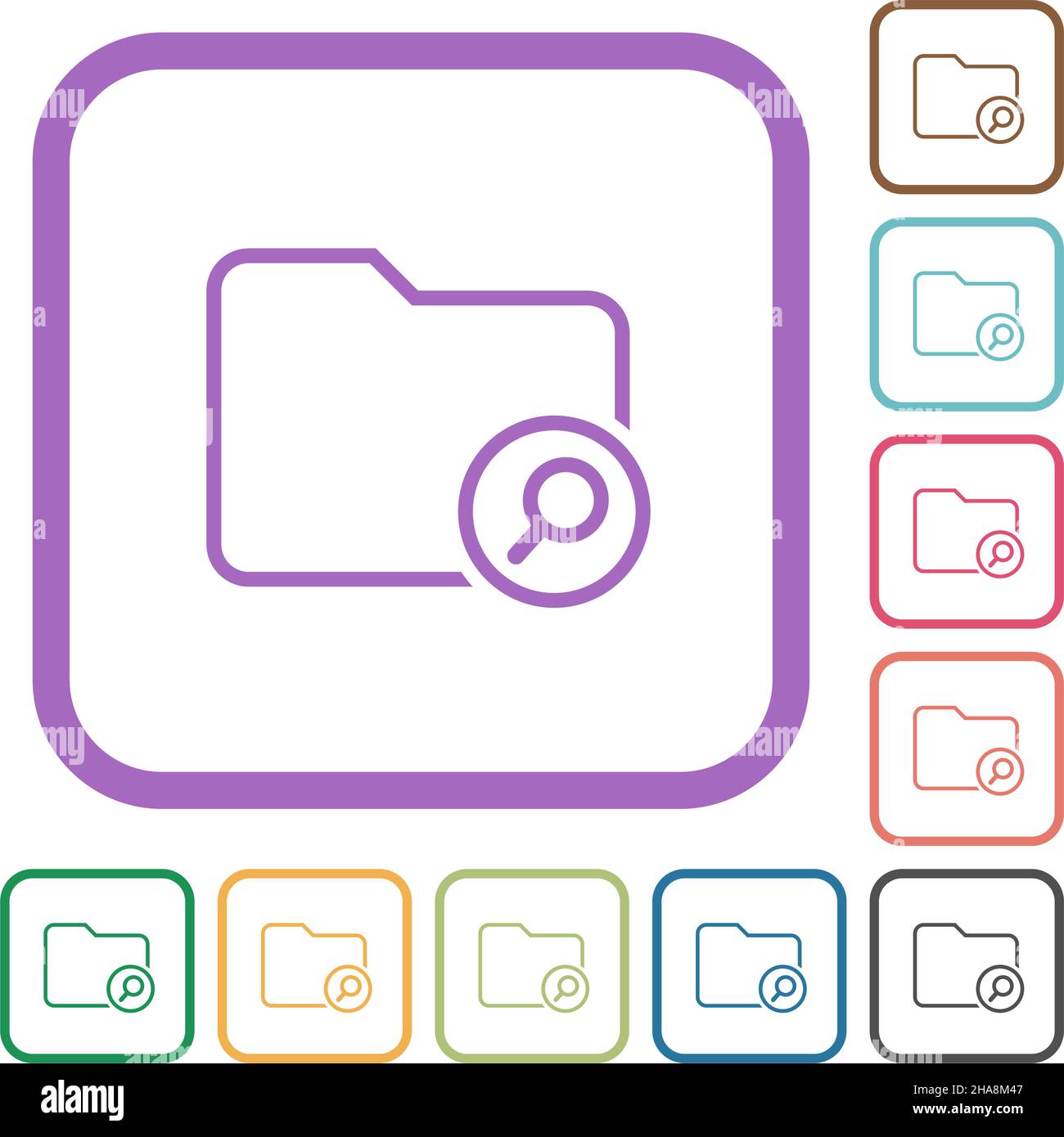Directory find outline simple icons in color rounded square frames on ...
