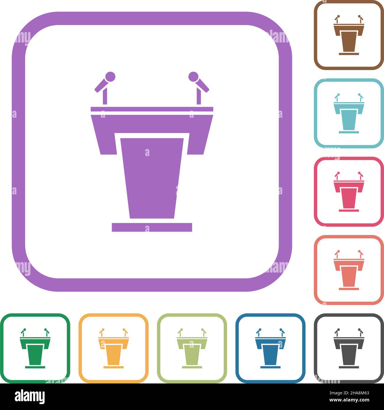 Conference podium with microphones simple icons in color rounded square ...