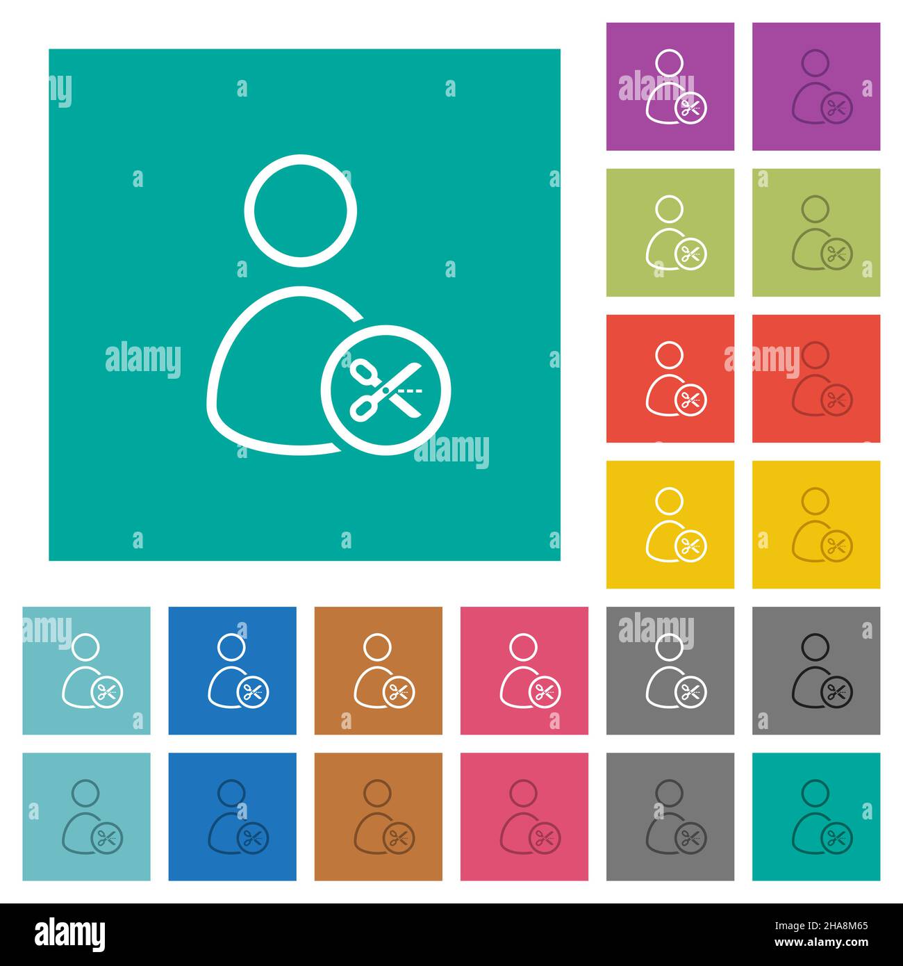 Cut user outline multi colored flat icons on plain square backgrounds ...