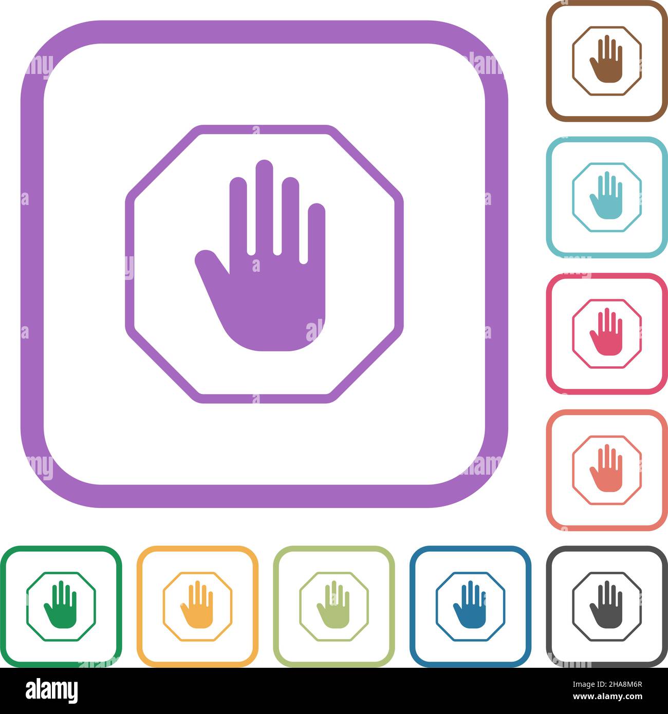 Octagon shaped stop sign outline simple icons in color rounded square ...