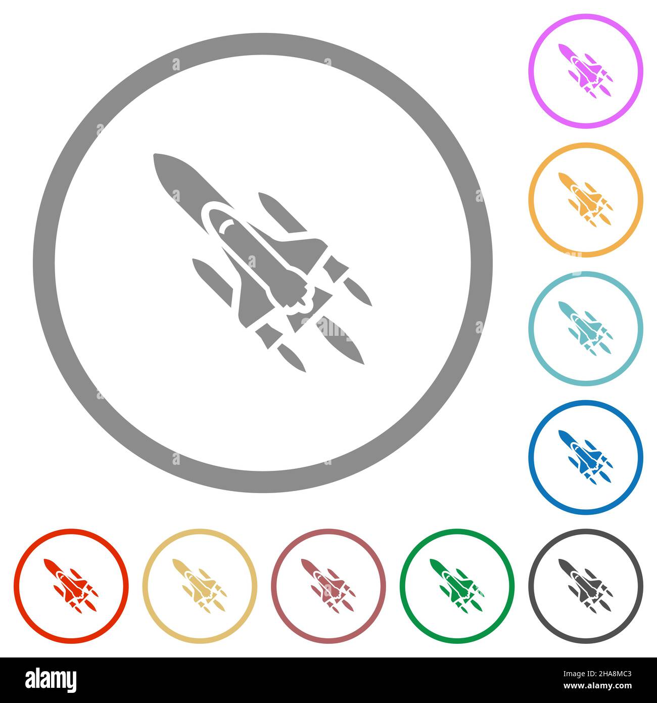 Space shuttle with launchers flat color icons in round outlines on white background Stock Vector ...