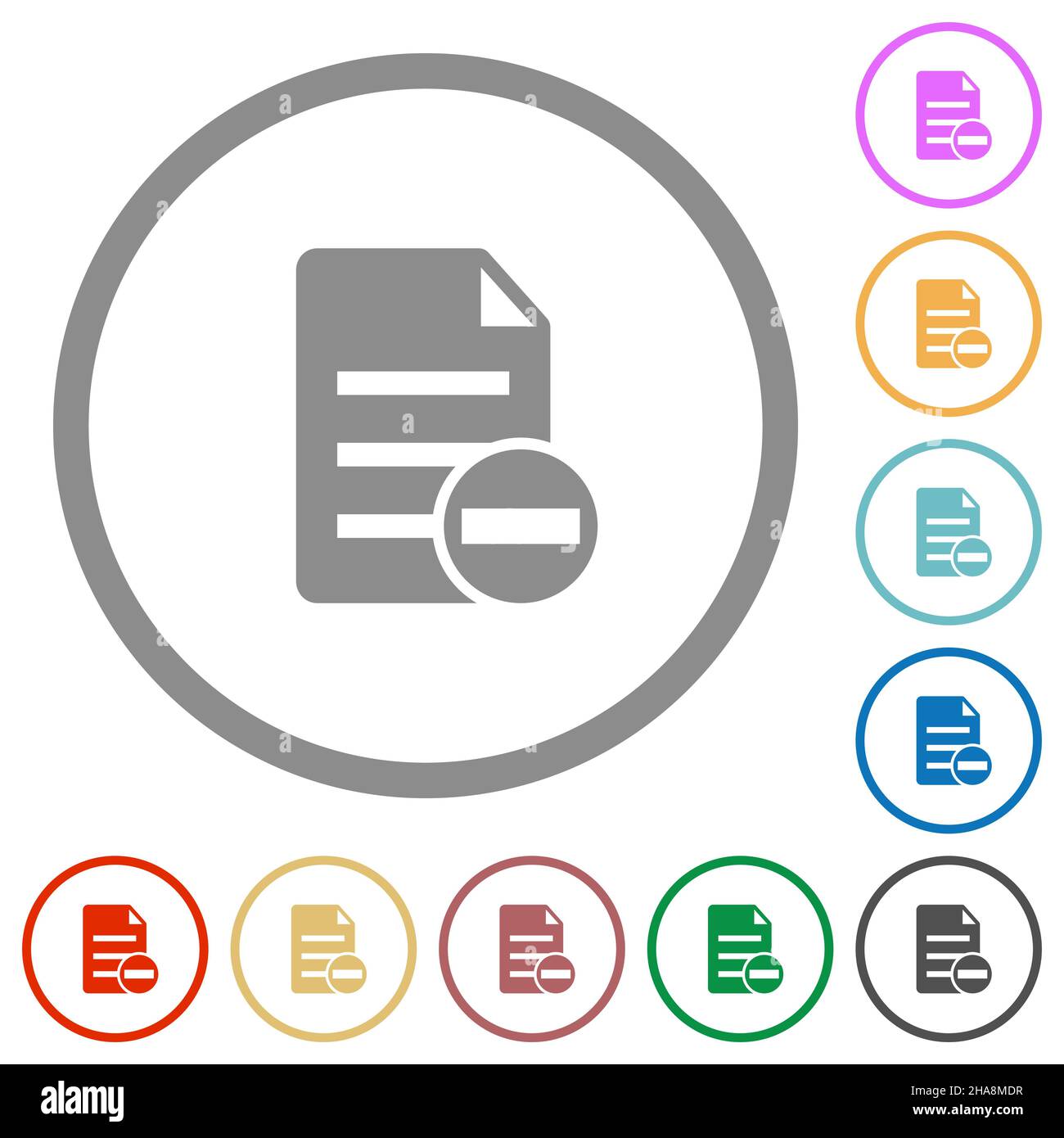 Remove document flat color icons in round outlines on white background ...