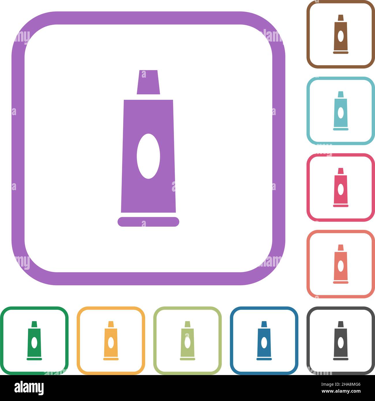 Toothpaste tube simple icons in color rounded square frames on white ...