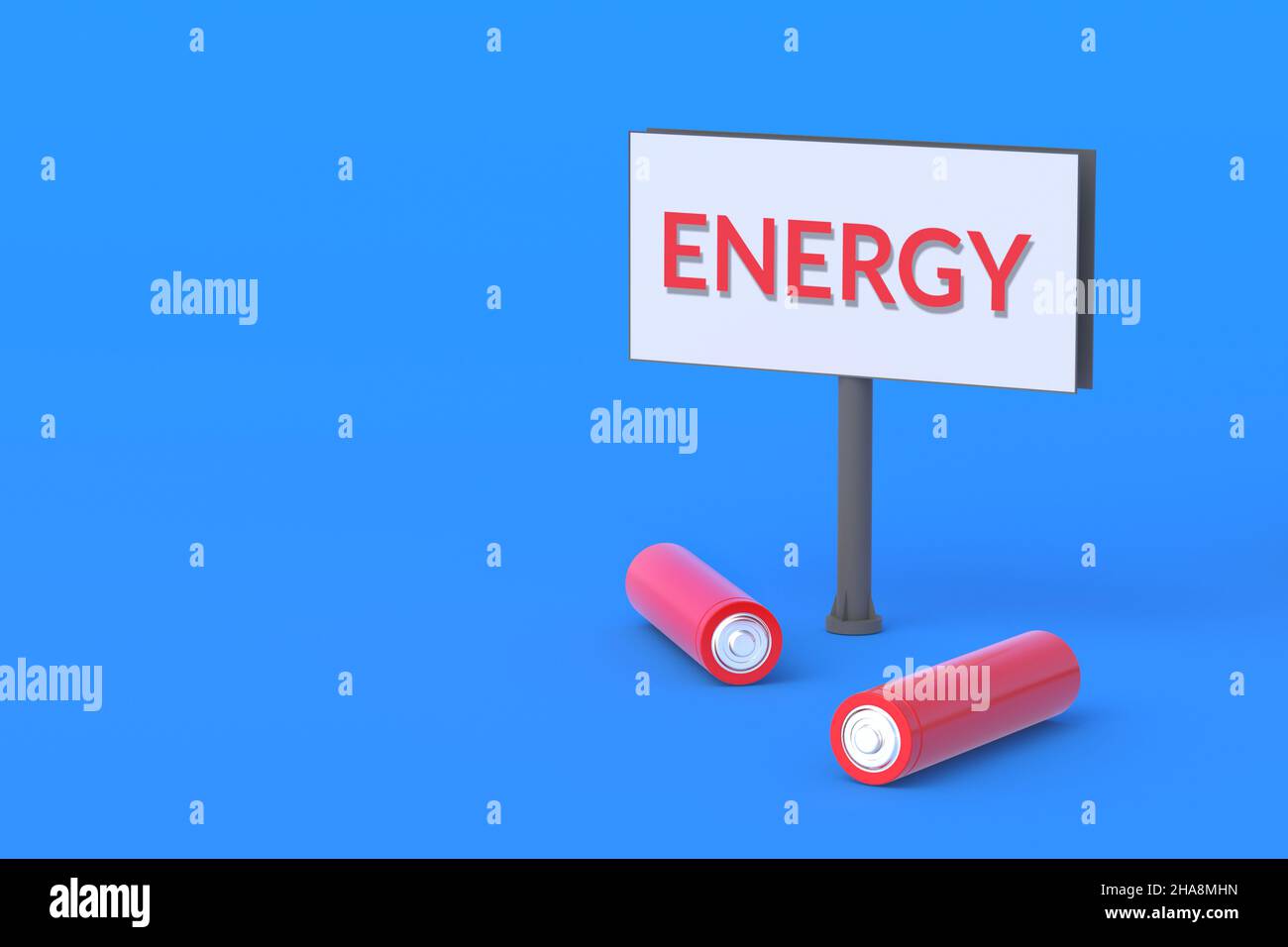 Batteries near billboard with word energy. An advertisement for an ...
