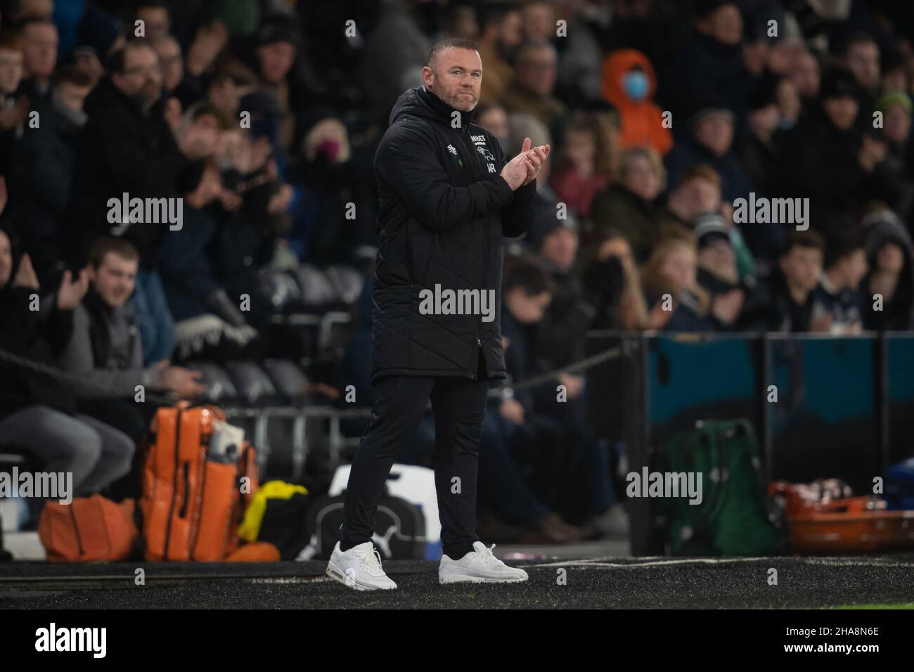 Wayne Rooney manager of Derby County applauds the players Stock Photo ...