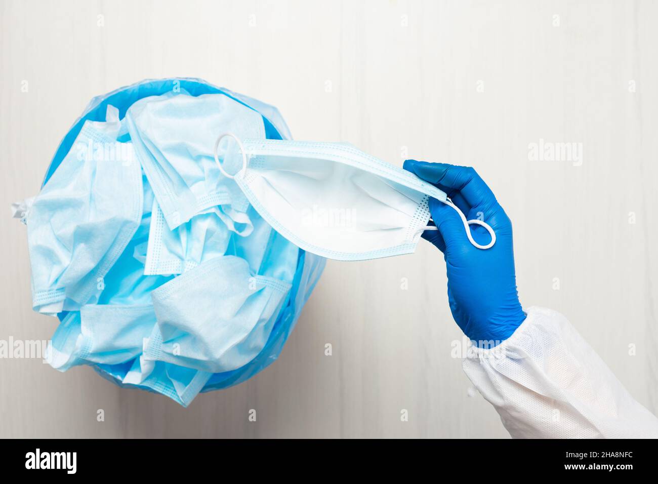 Used hygienic mask in the trash bin, infectious waste, prevented virus ...