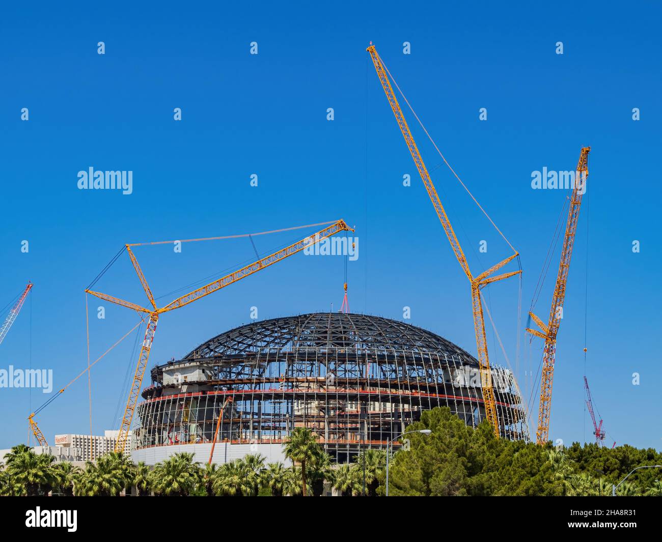 Las Vegas, MAY 8 2021 - Sunny view of the construction site of MSG ...