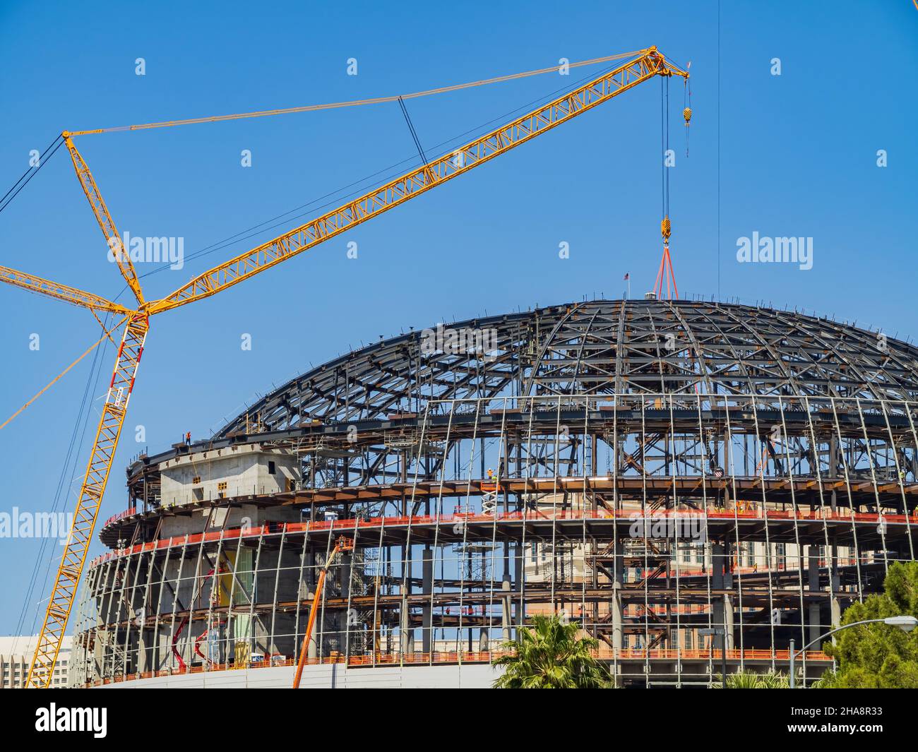 Las Vegas, MAY 8 2021 - Sunny view of the construction site of MSG ...