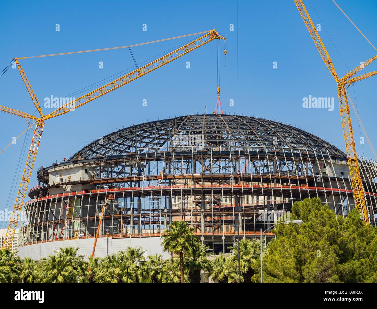 Las Vegas, MAY 8 2021 - Sunny view of the construction site of MSG ...