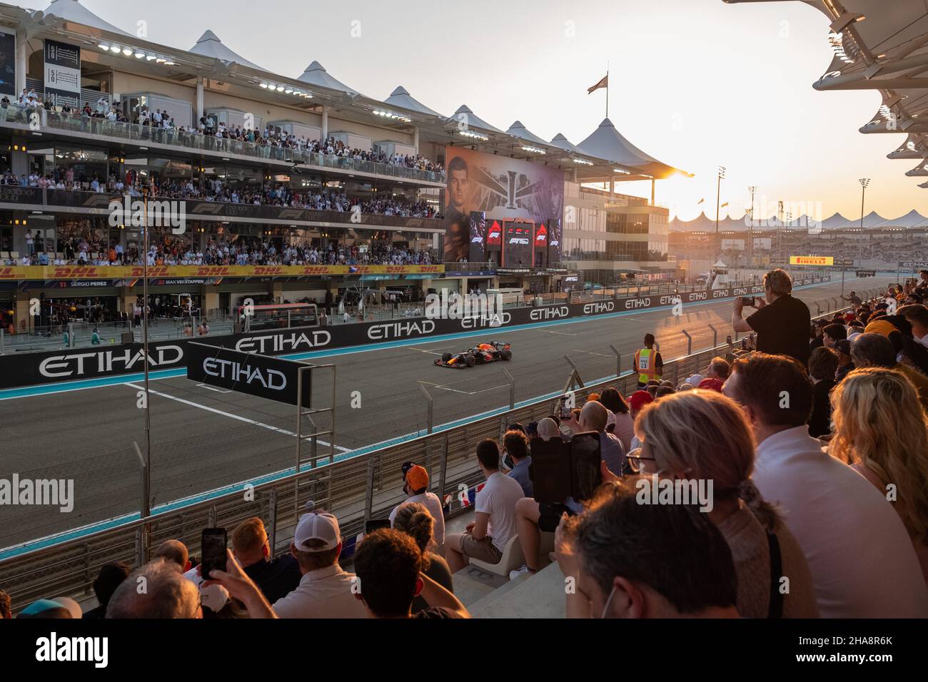 ABU DHABI, UNITED ARAB EMIRATES - DECEMBER 11: The finish line of the ...