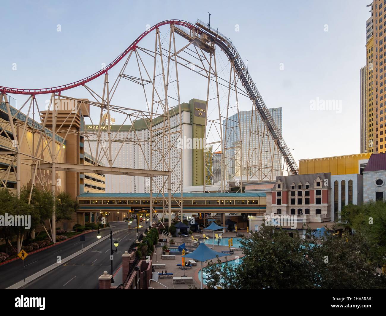 Las Vegas, MAR 22 2021 - Afternoon view of an empty swimming pool of ...