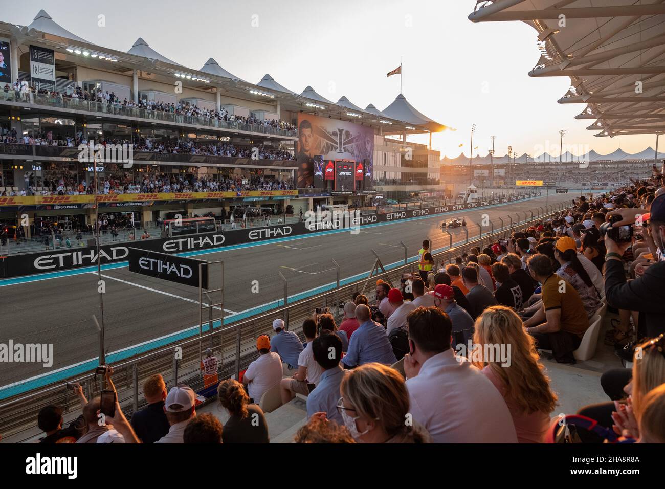 ABU DHABI, UNITED ARAB EMIRATES - DECEMBER 11: The finish line of the ...