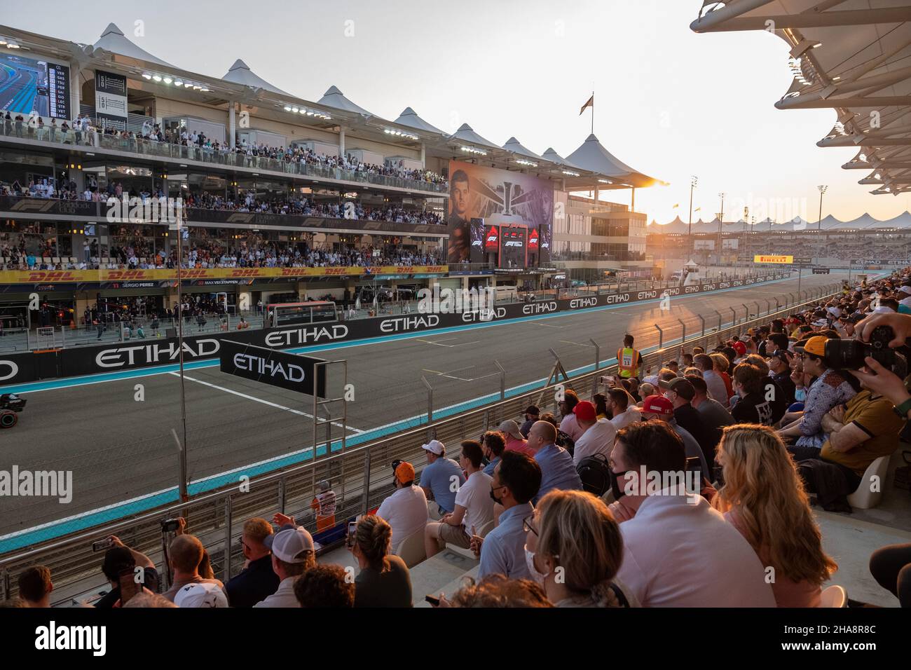 ABU DHABI, UNITED ARAB EMIRATES - DECEMBER 11: The finish line of the ...