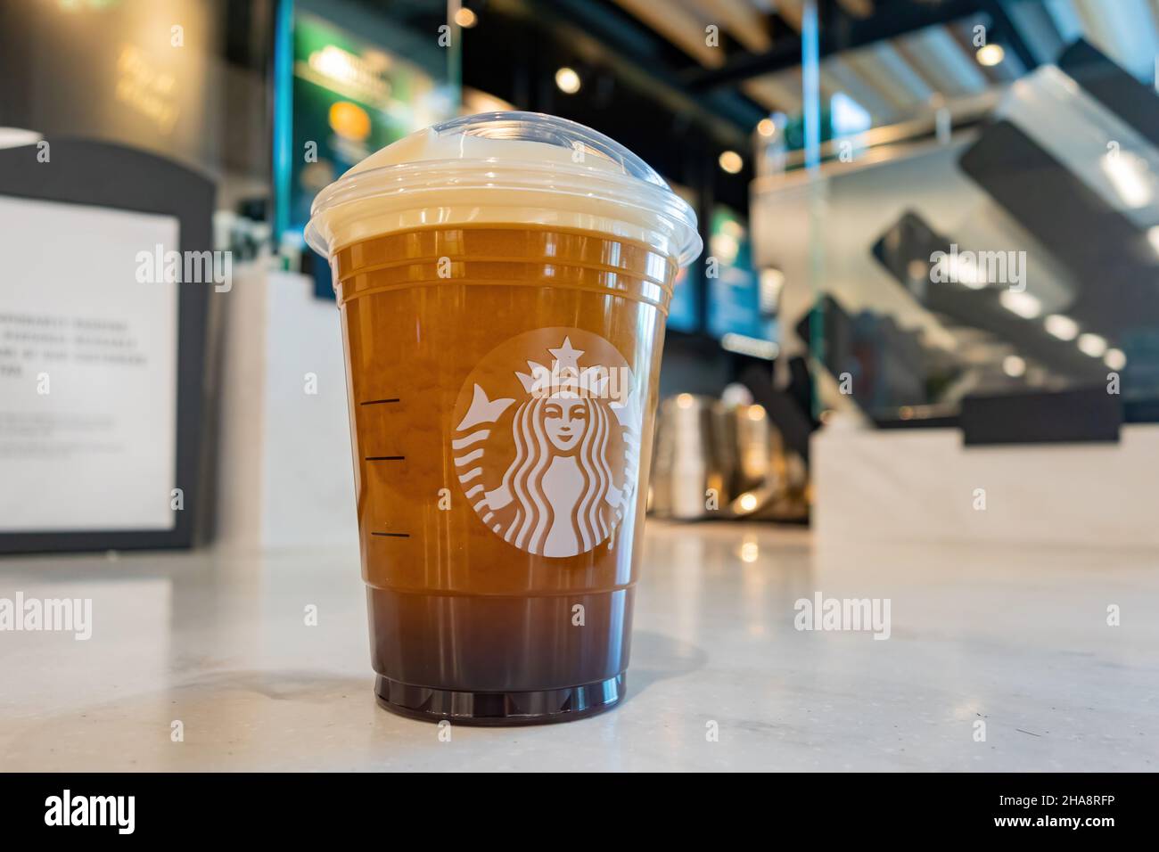 Las Vegas, APR 13 2021 - Close up shot of nitro cold brew coffee in the ...