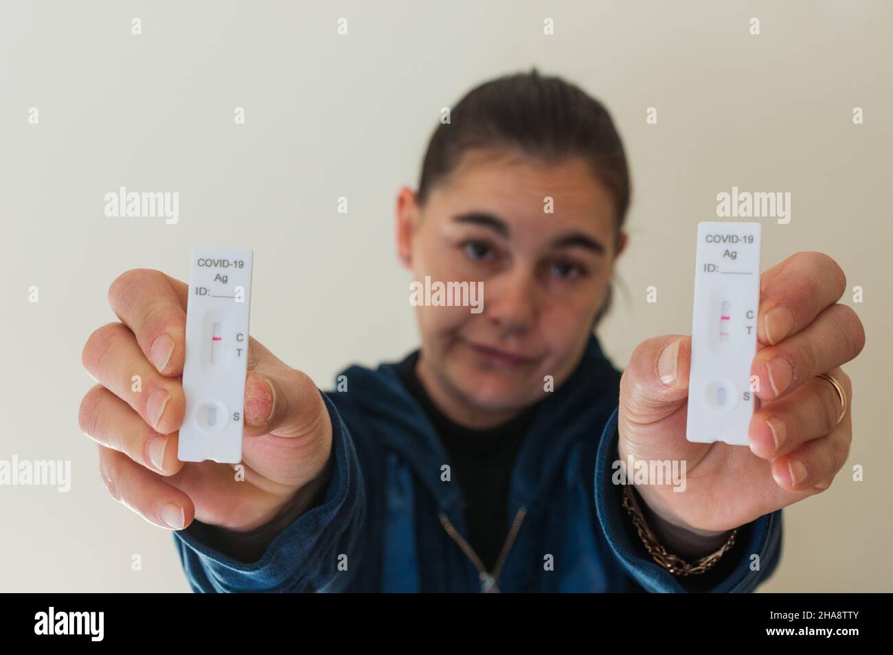 positive or negative rapid covid-19 test Stock Photo - Alamy