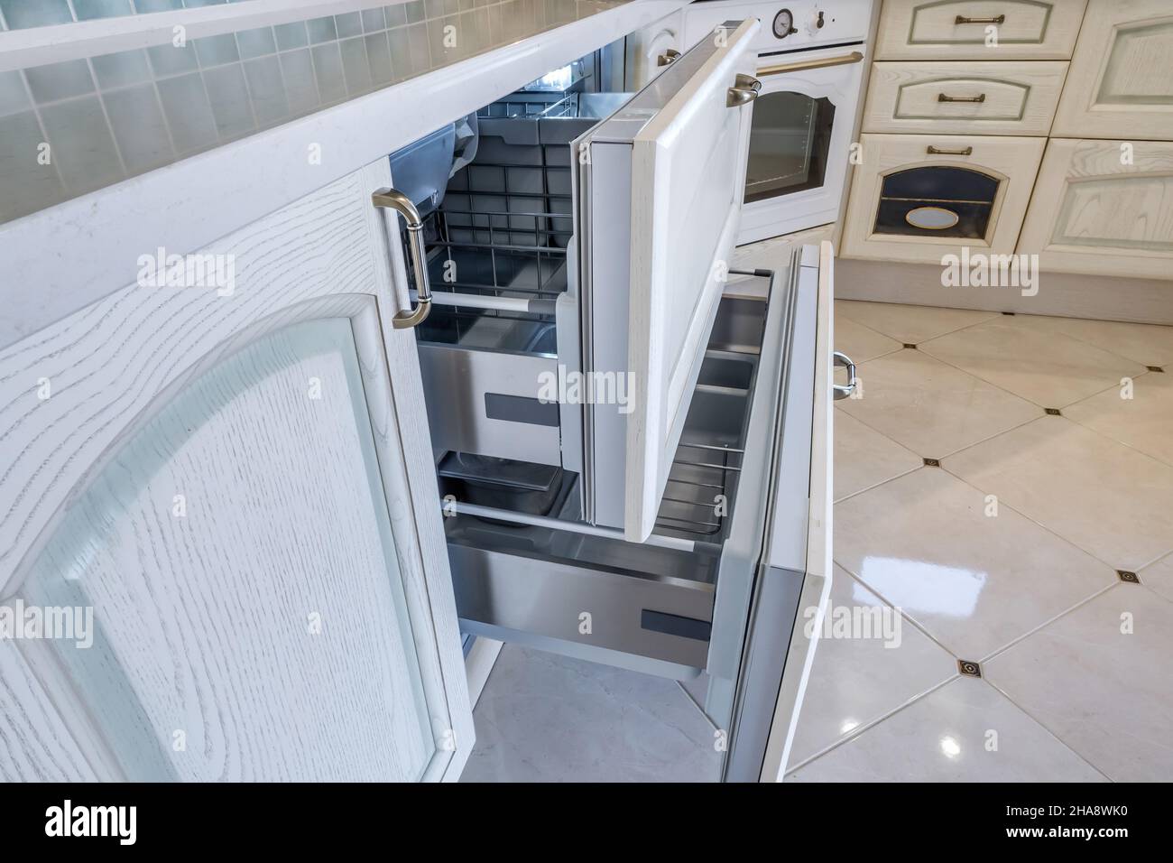 modern and comfortable built-in household appliances, refrigerator ...