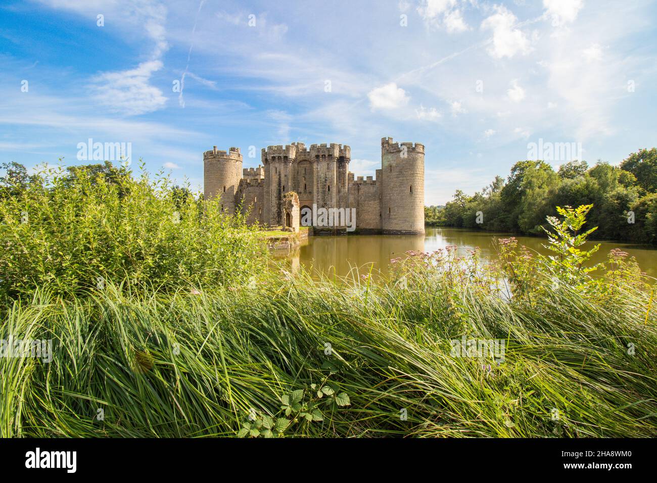 14th-century moated Bodiam castle near Robertsbridge in East Sussex ...