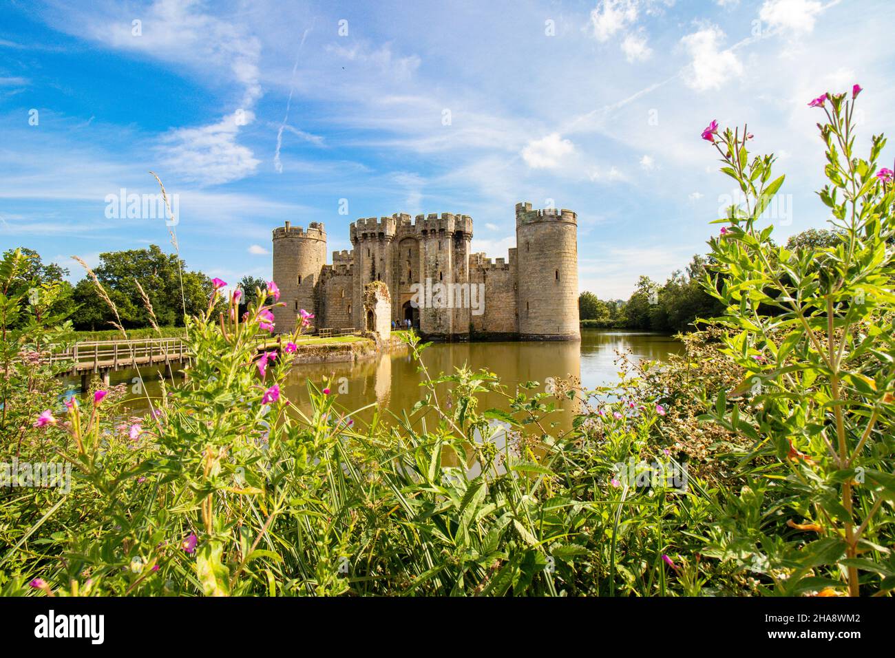 14th-century moated Bodiam castle near Robertsbridge in East Sussex ...
