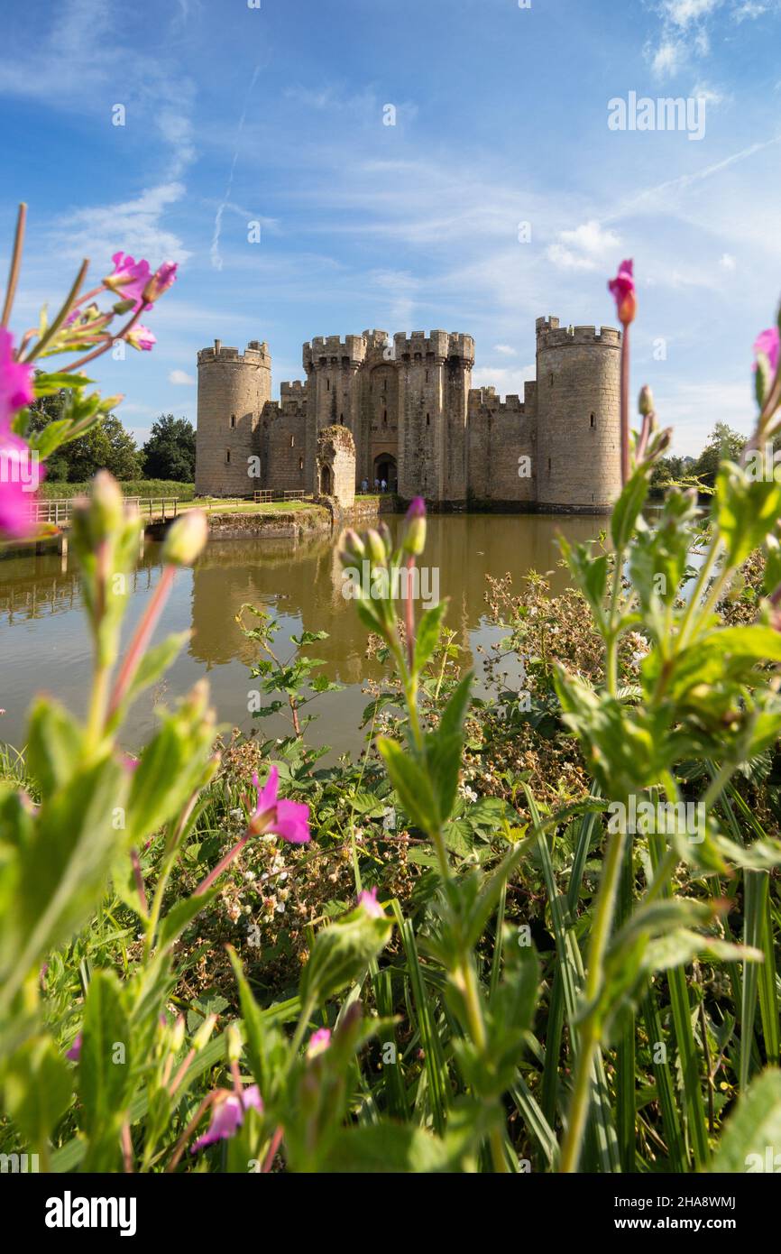 14th-century moated Bodiam castle near Robertsbridge in East Sussex ...