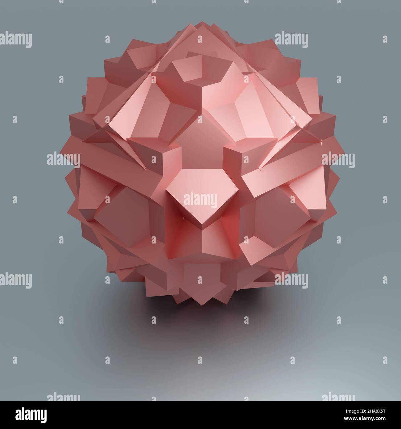 An abstract geometric body of red copper. Fused cubes at the tops of ...