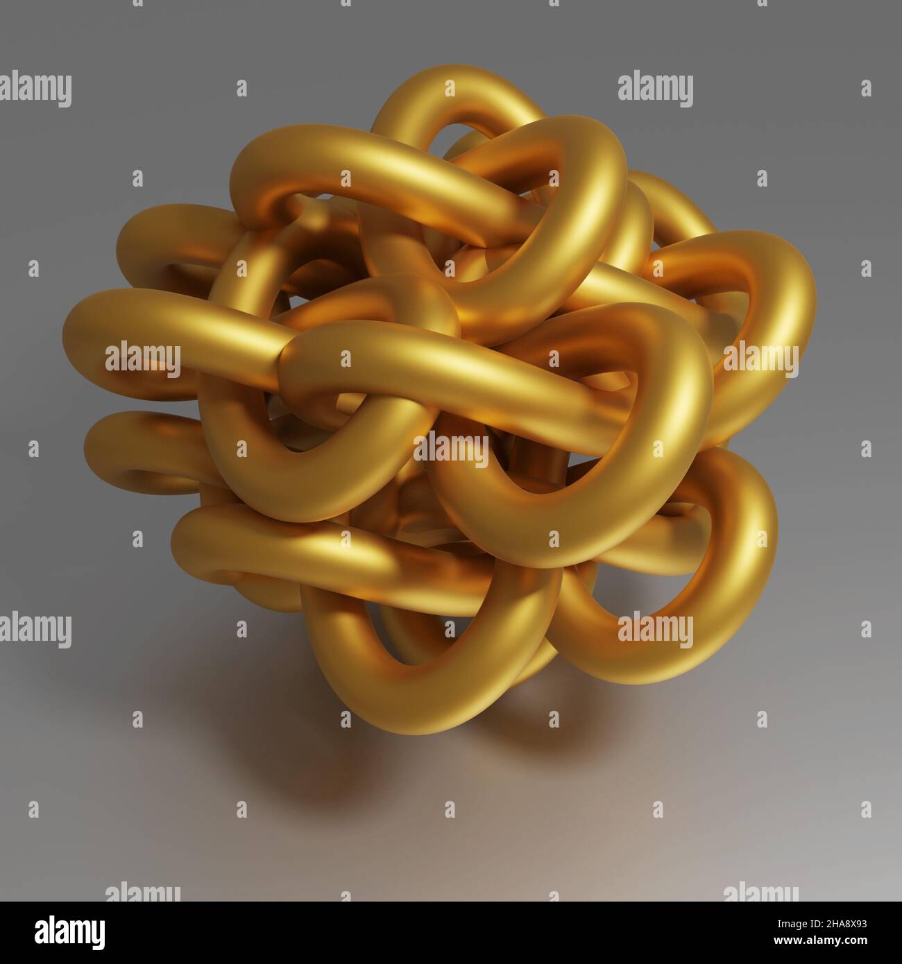 An abstract geometric body of links in a golden chain. Twisted yellow ...