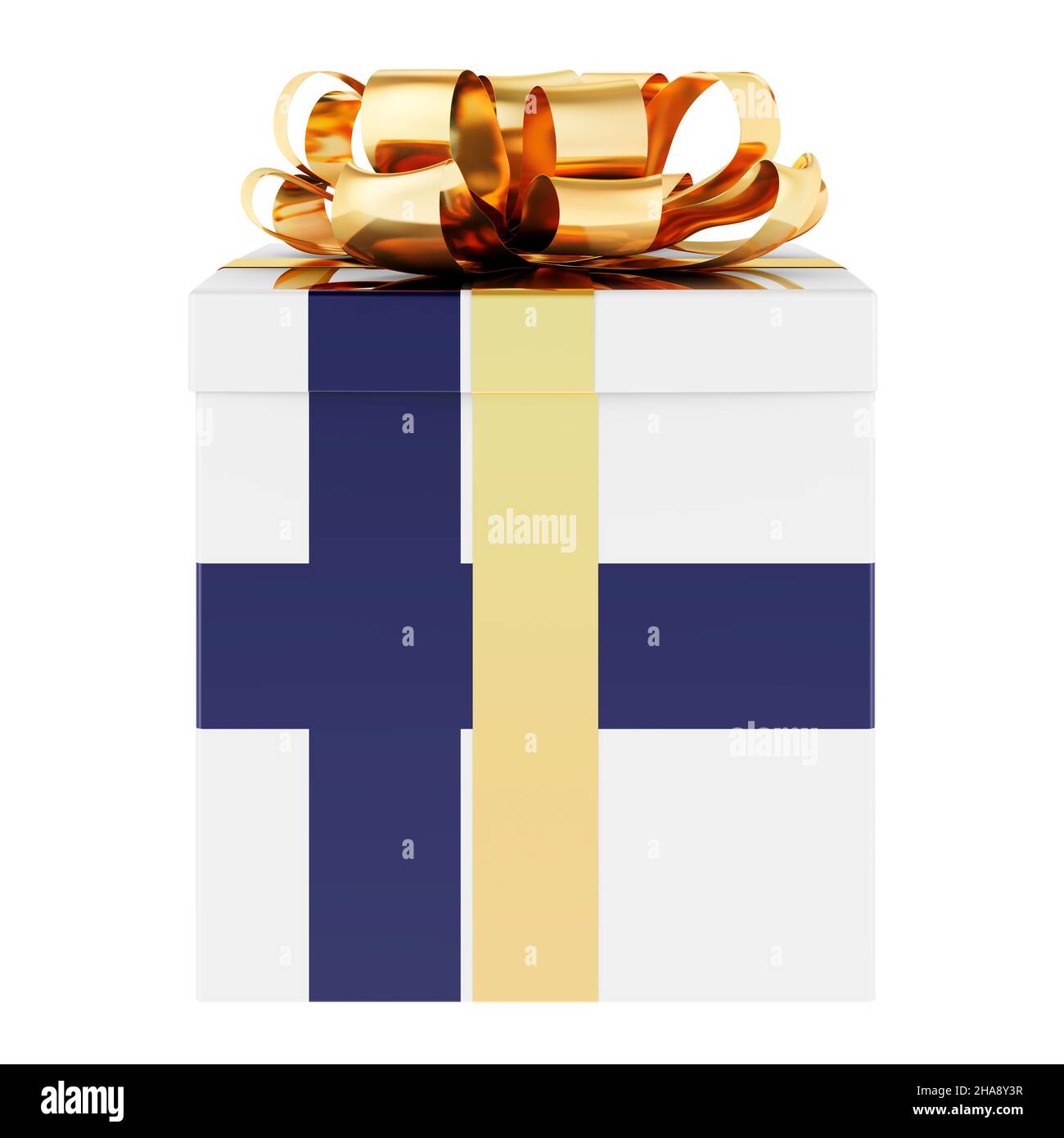 Gift box with Finnish flag. Holiday in Finland, concept. 3D rendering ...