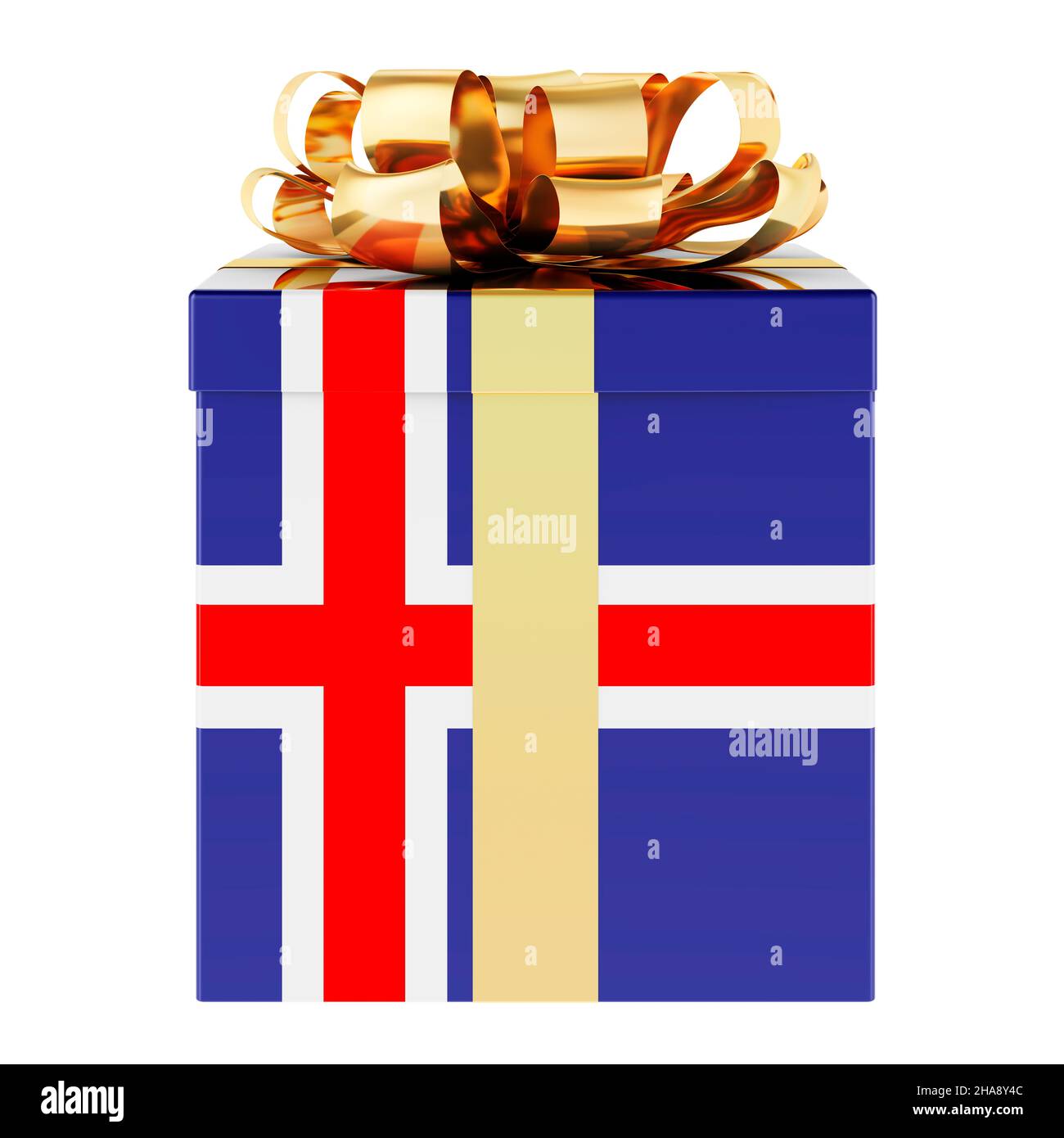 Gift box with Icelandic flag. Holiday in Iceland, concept. 3D rendering ...