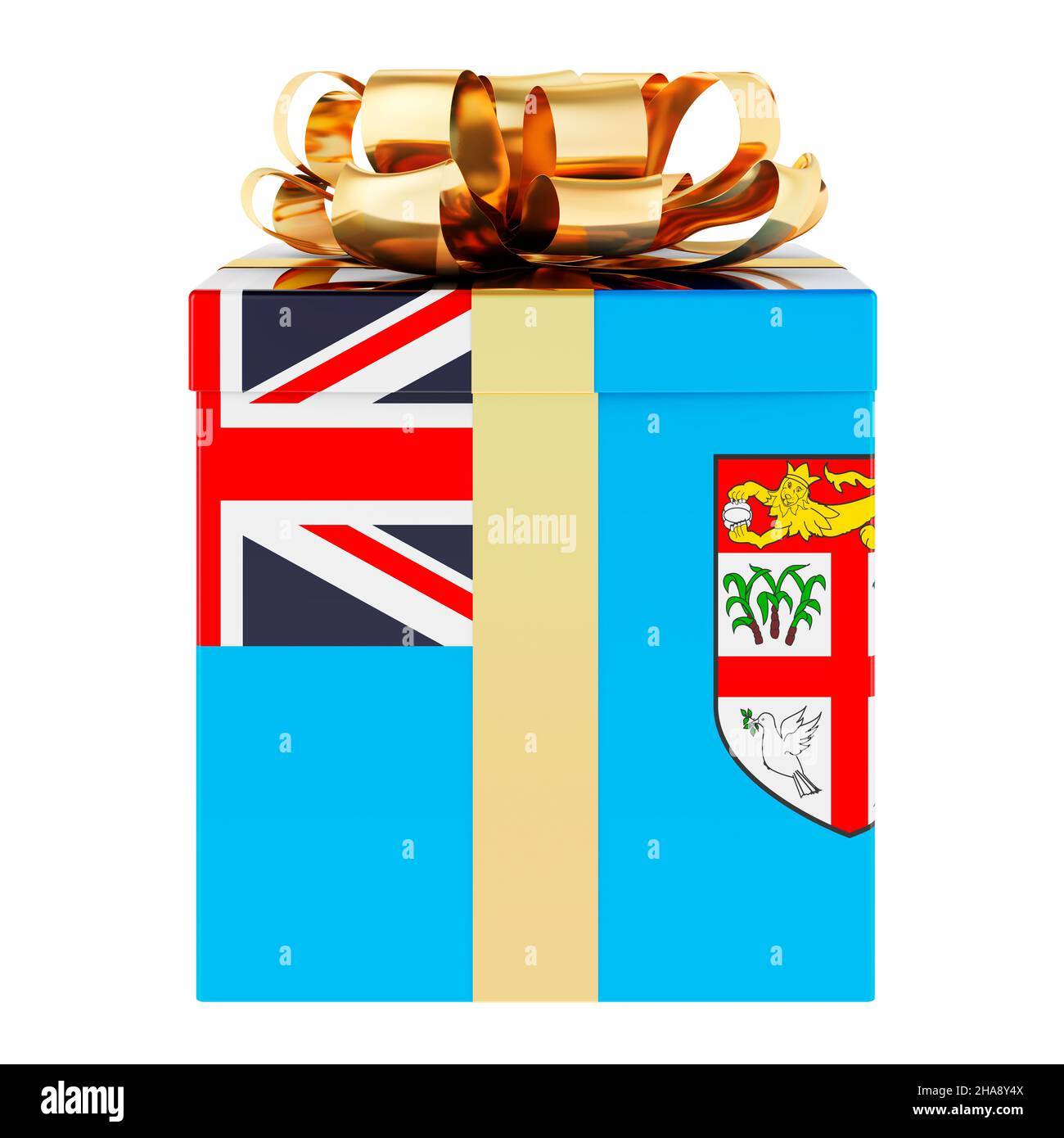 Gift box with Fijian flag. Holiday in Fiji, concept. 3D rendering ...