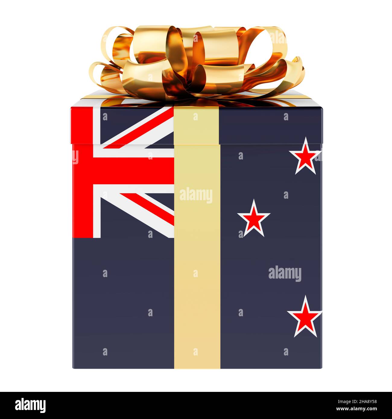Gift box with New Zealand flag. Holiday in New Zealand, concept. 3D ...