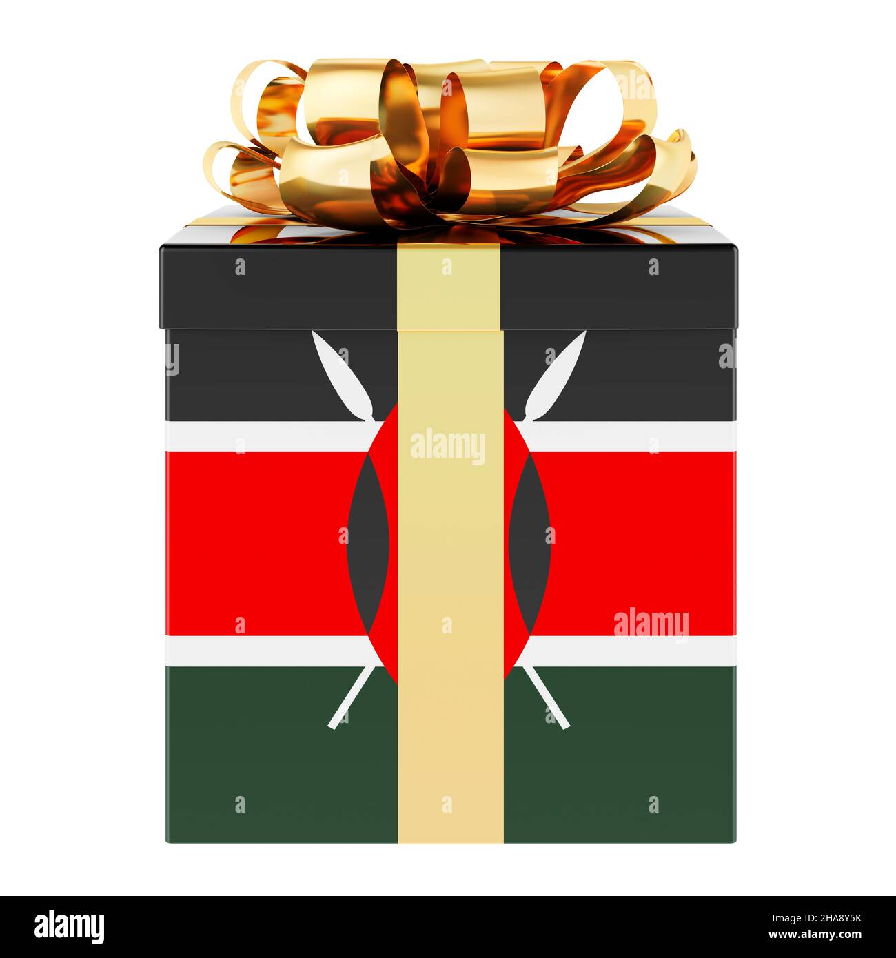 Gift box with Kenyan flag. Holiday in Kenya, concept. 3D rendering ...