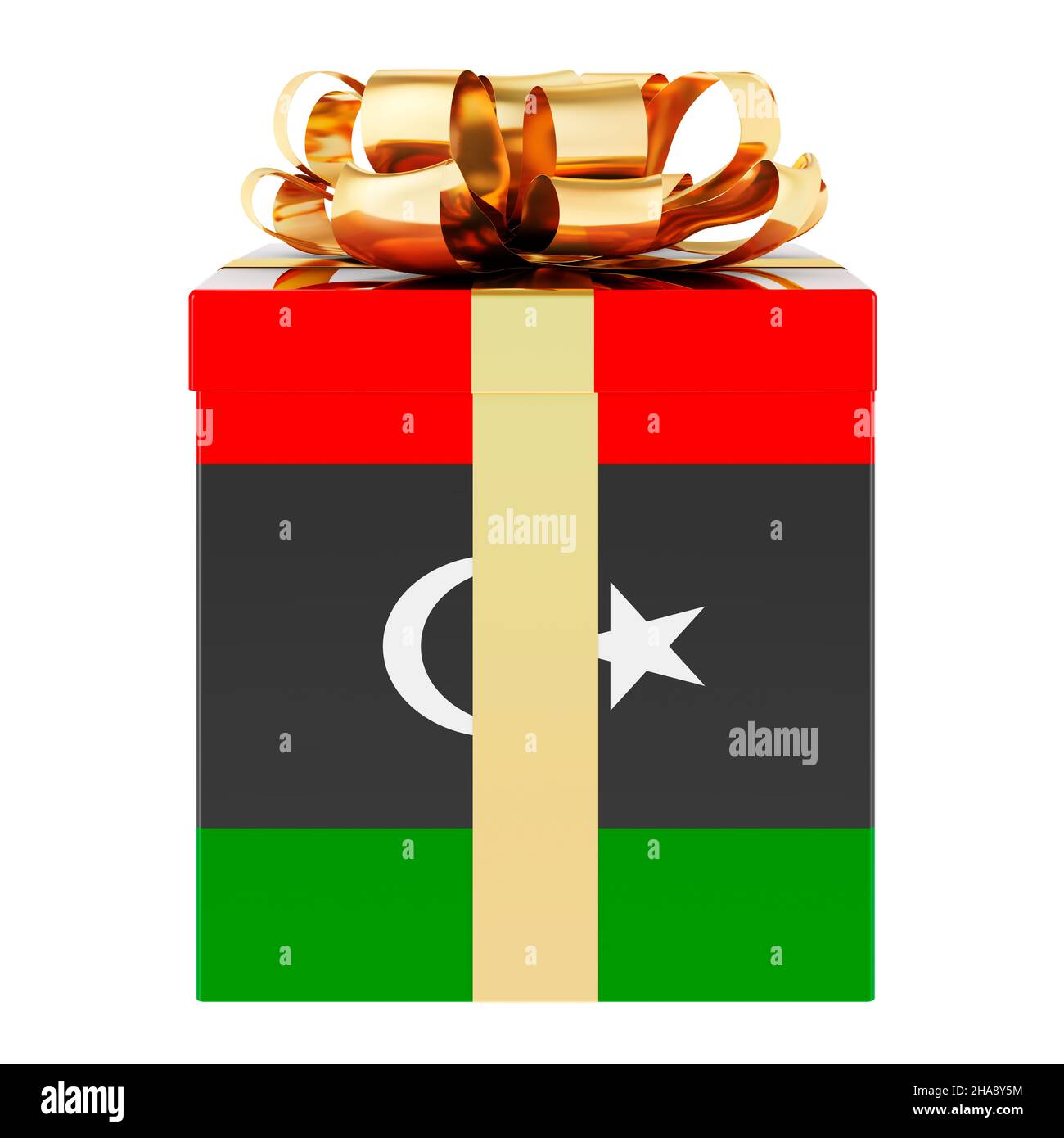 Gift box with Libyan flag. Holiday in Libya, concept. 3D rendering ...