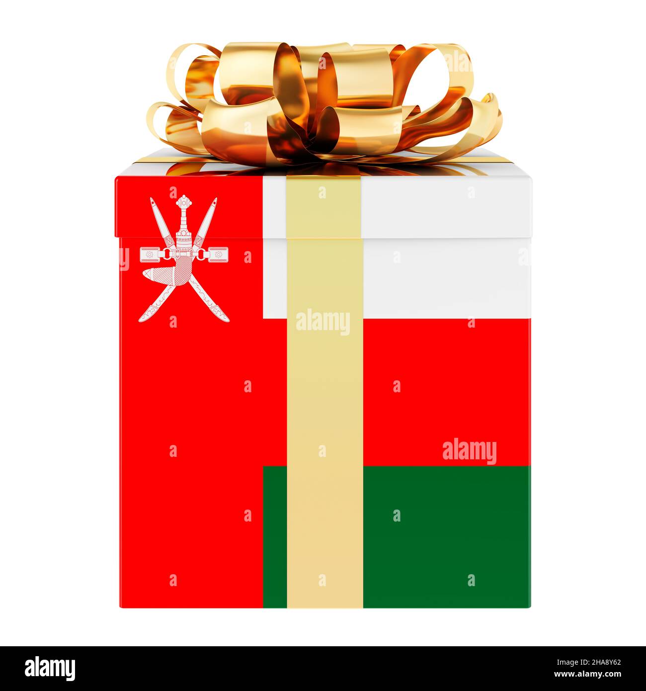 Gift box with Omani flag. Holiday in Oman, concept. 3D rendering ...