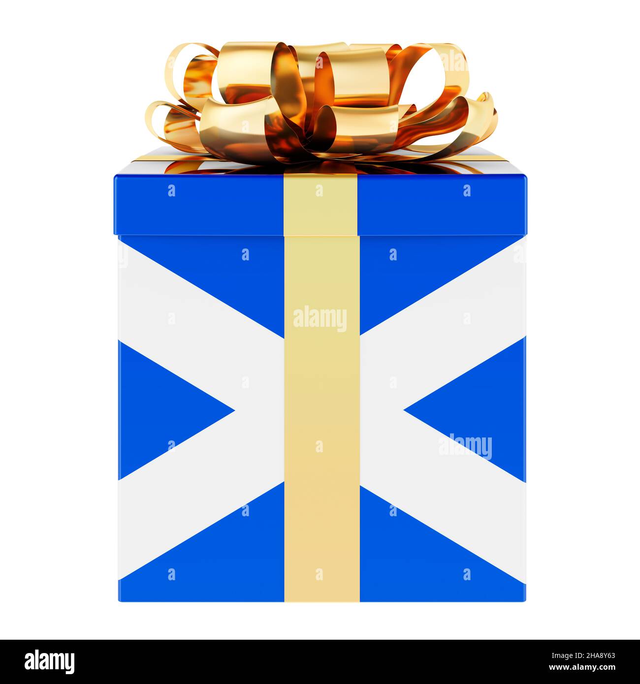 Gift box with Scottish flag. Holiday in Scotland, concept. 3D rendering ...