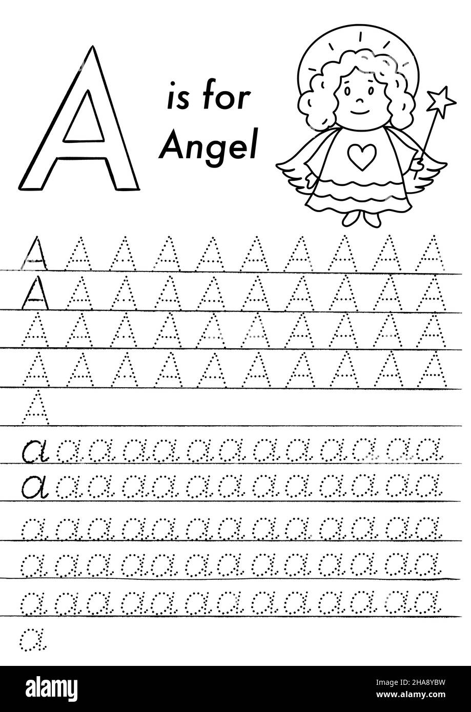 Christmas and New Year preschool ABC tracing worksheet. Simple ...