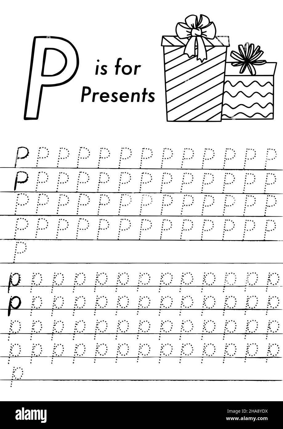 Christmas and New Year preschool ABC tracing worksheet. Simple ...