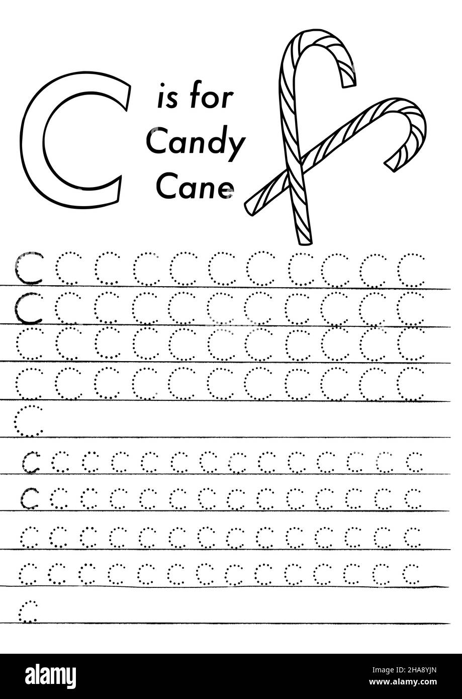 Christmas and New Year preschool ABC tracing worksheet. Simple ...