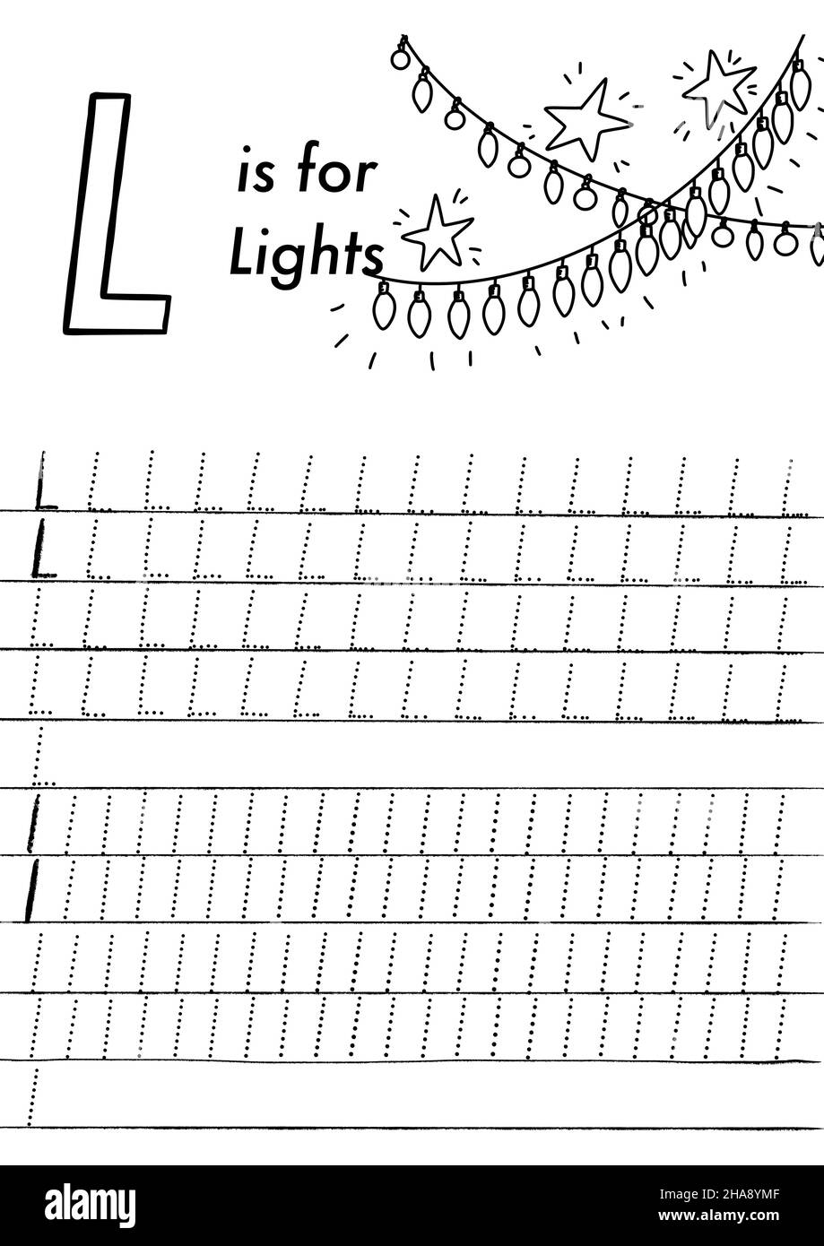 Christmas and New Year preschool ABC tracing worksheet. Simple ...