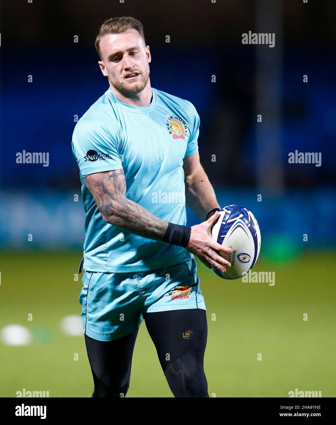 Exeter Chiefs' Stuart Hogg warms up ahead of the Heineken Champions Cup ...