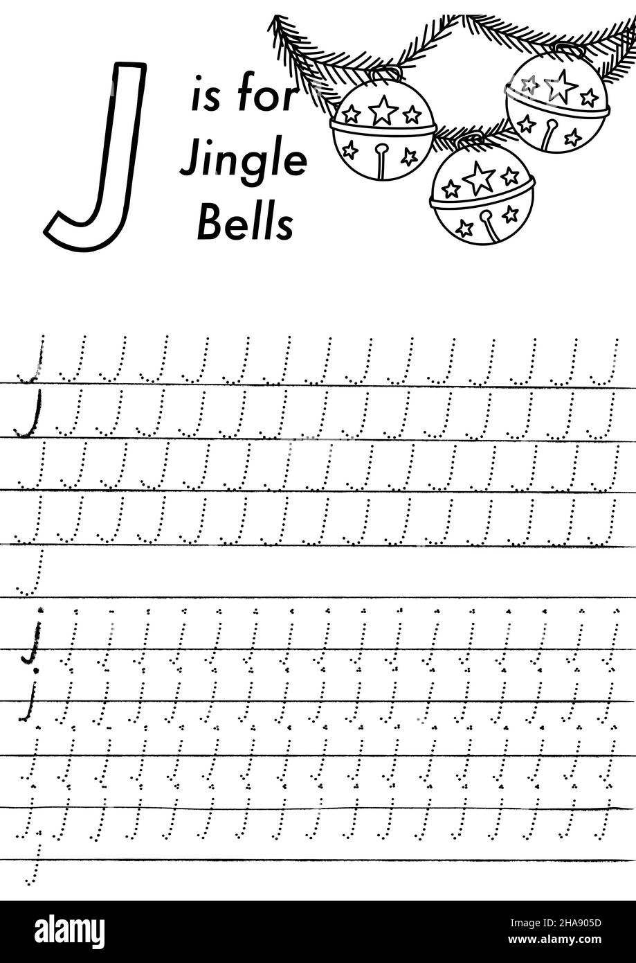 Christmas and New Year preschool ABC tracing worksheet. Simple ...