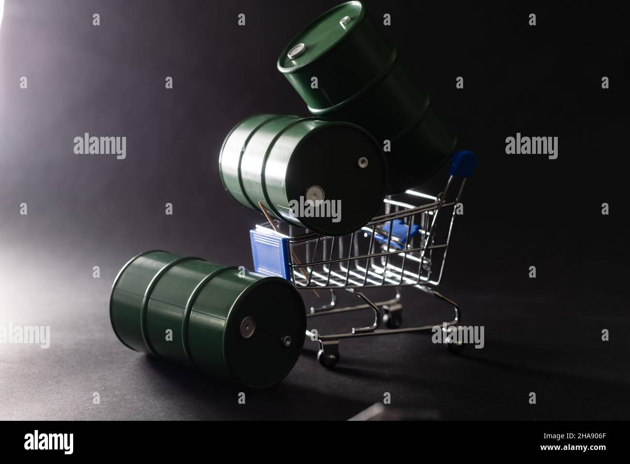 Miniatures toy barrels on a shopping cart Stock Photo - Alamy