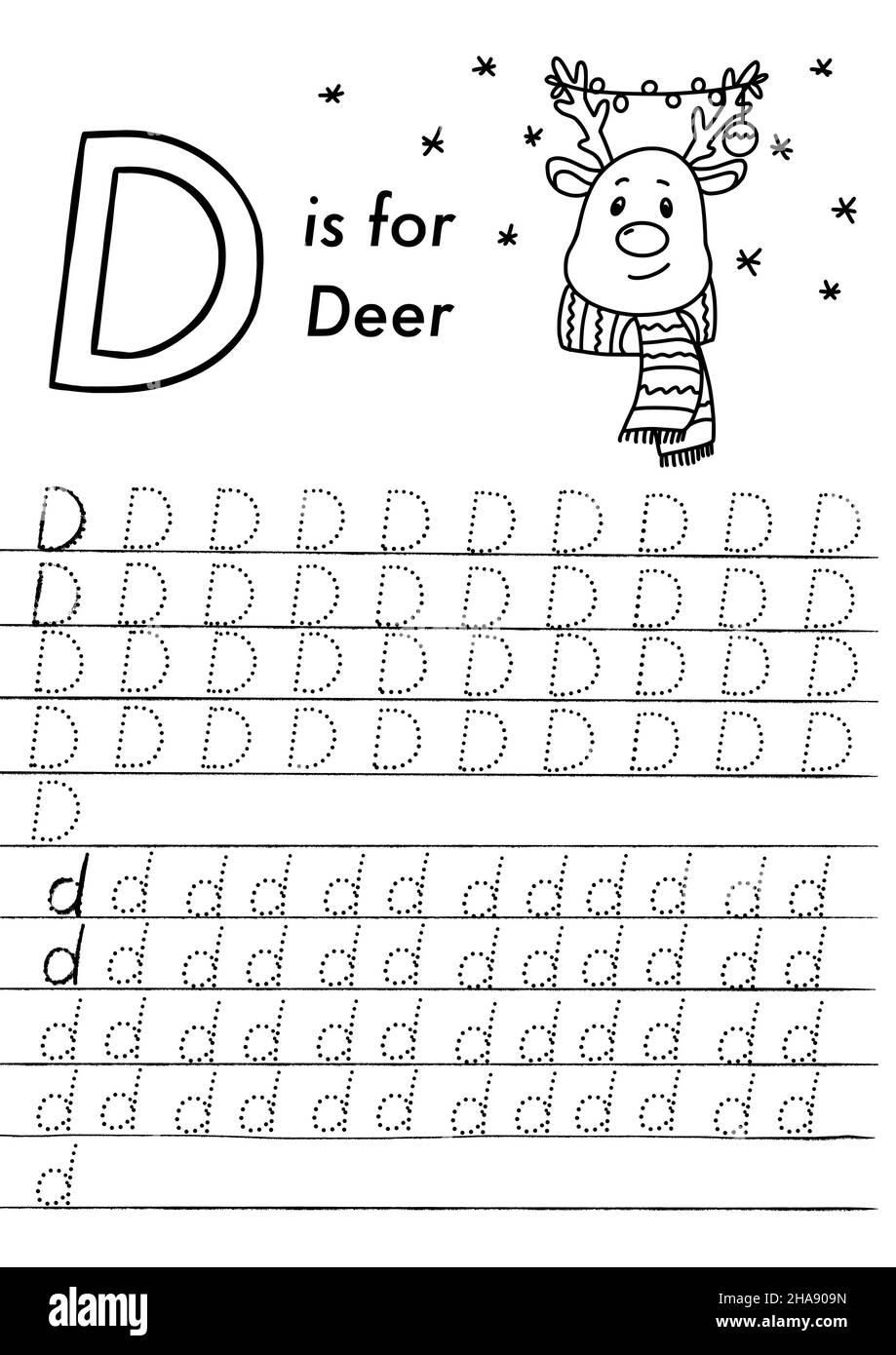 Christmas and New Year preschool ABC tracing worksheet. Simple ...