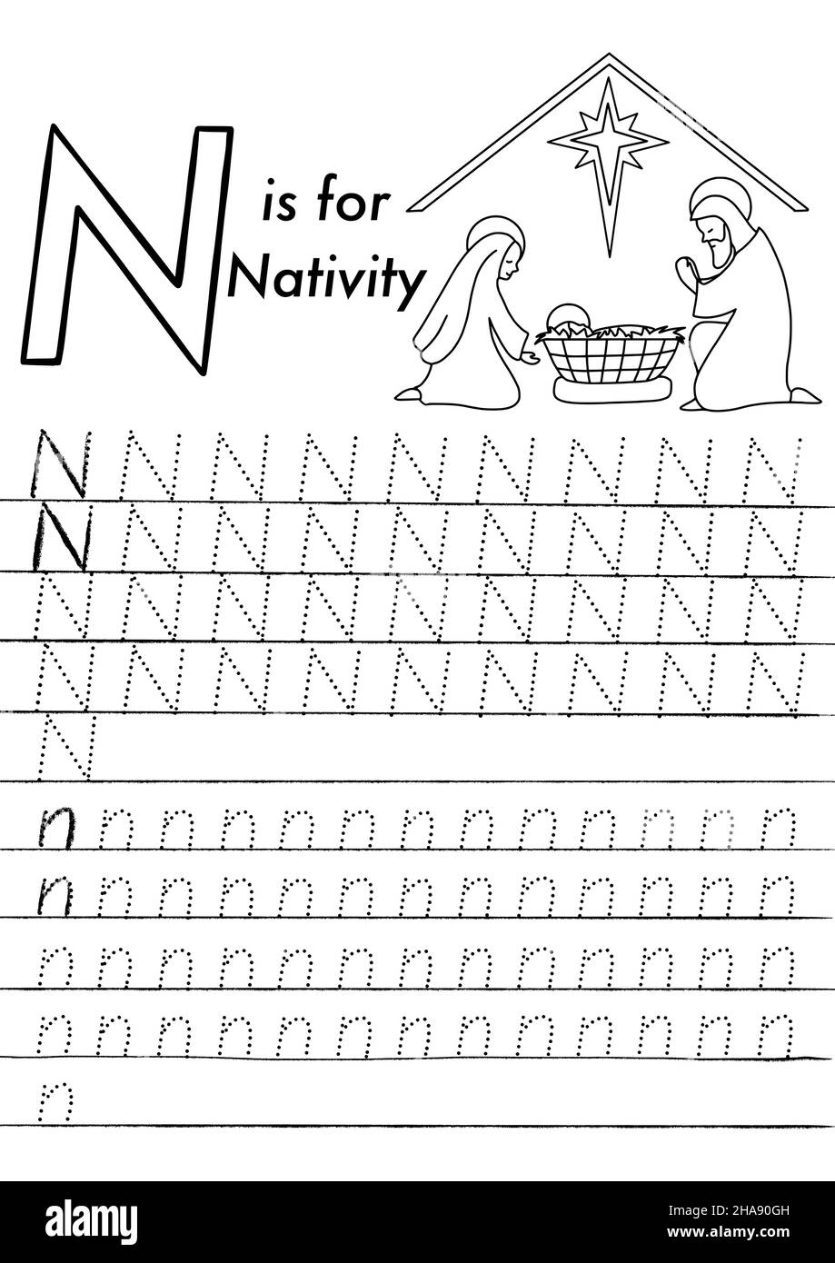 Christmas and New Year preschool ABC tracing worksheet. Simple ...