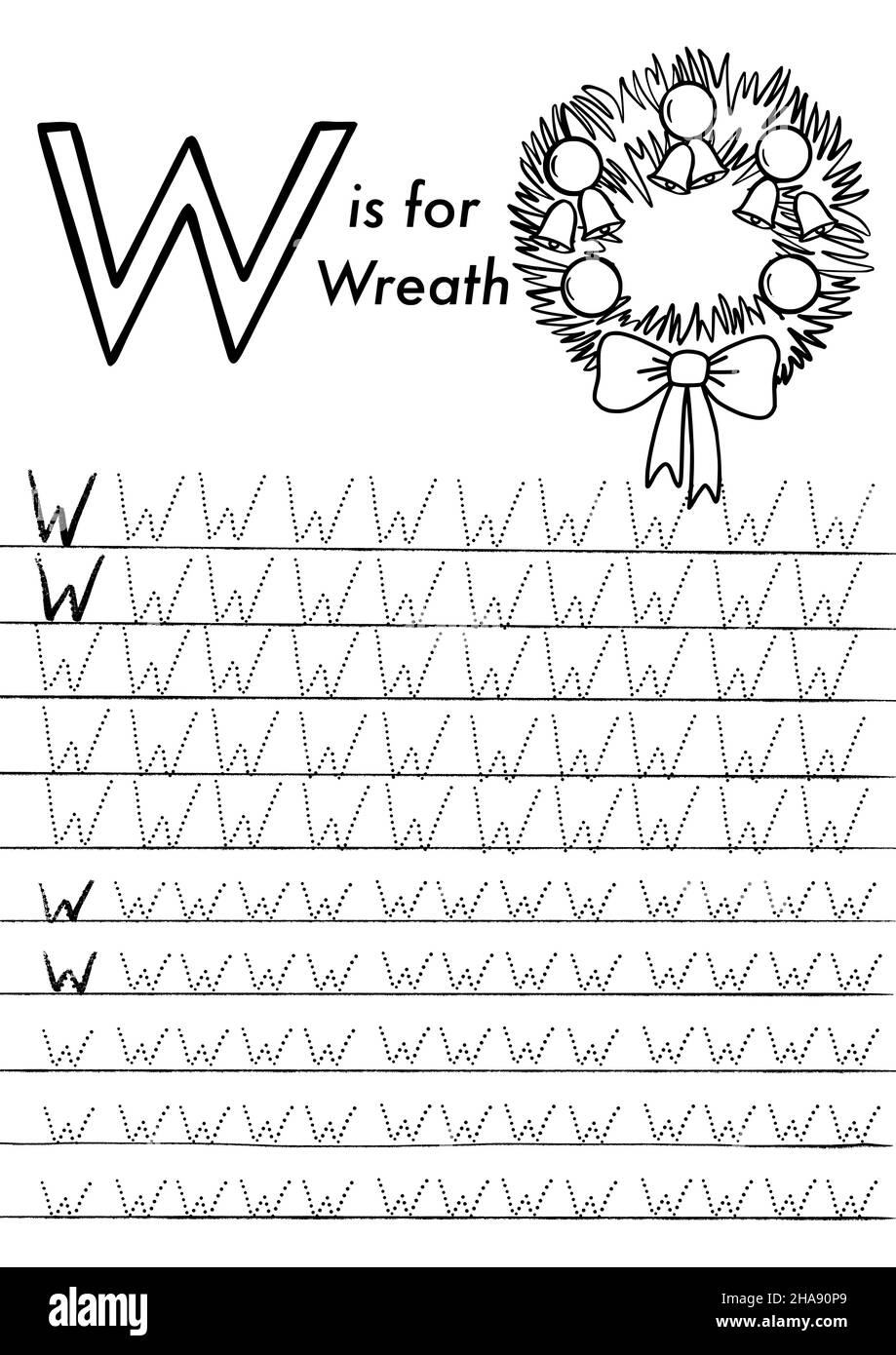Christmas and New Year preschool ABC tracing worksheet. Simple ...