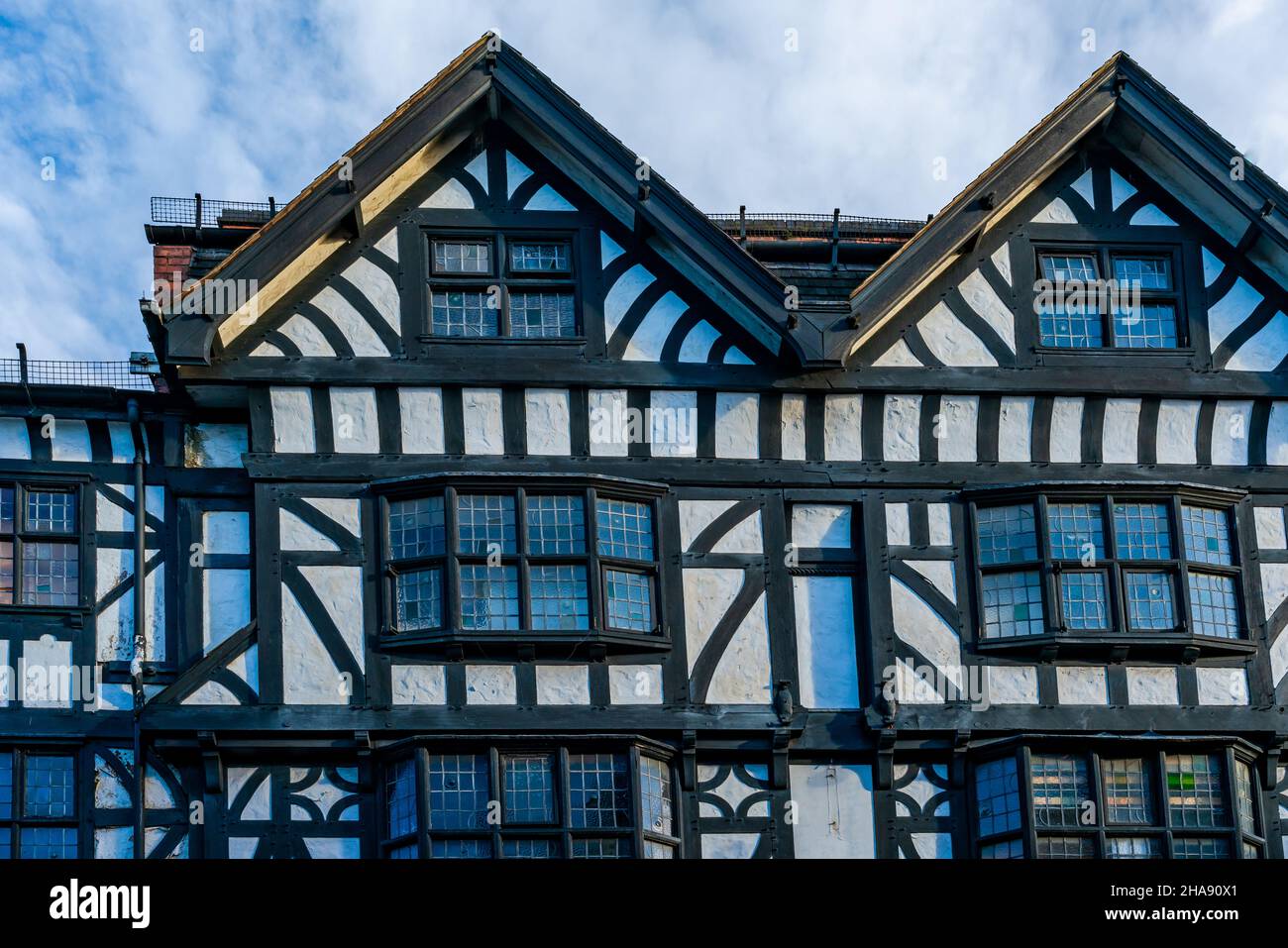 Traditional black-and-white timber framed Tudor style buildings in ...