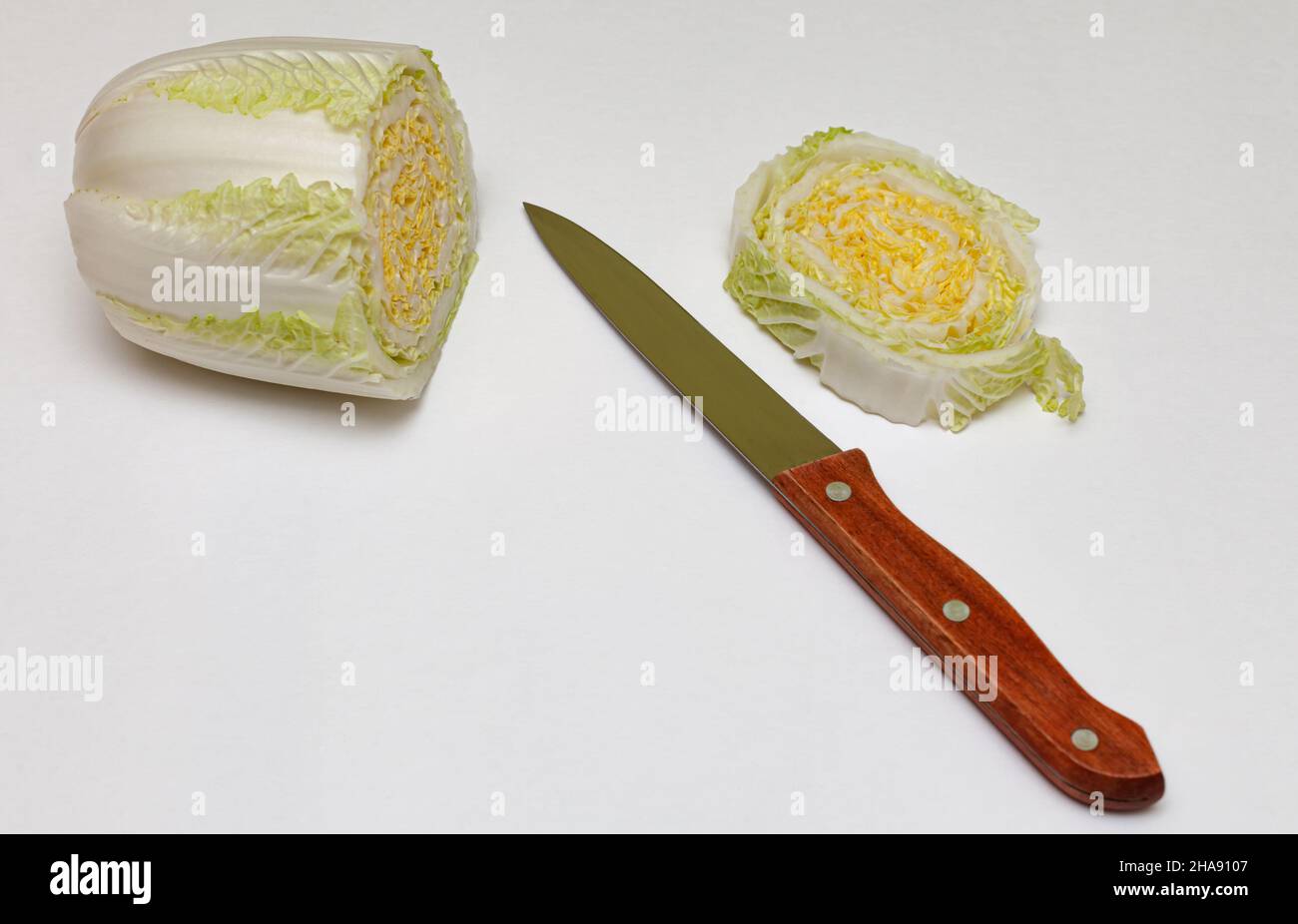 Chinese cabbage swing, cut in half with a steel knife. High quality ...