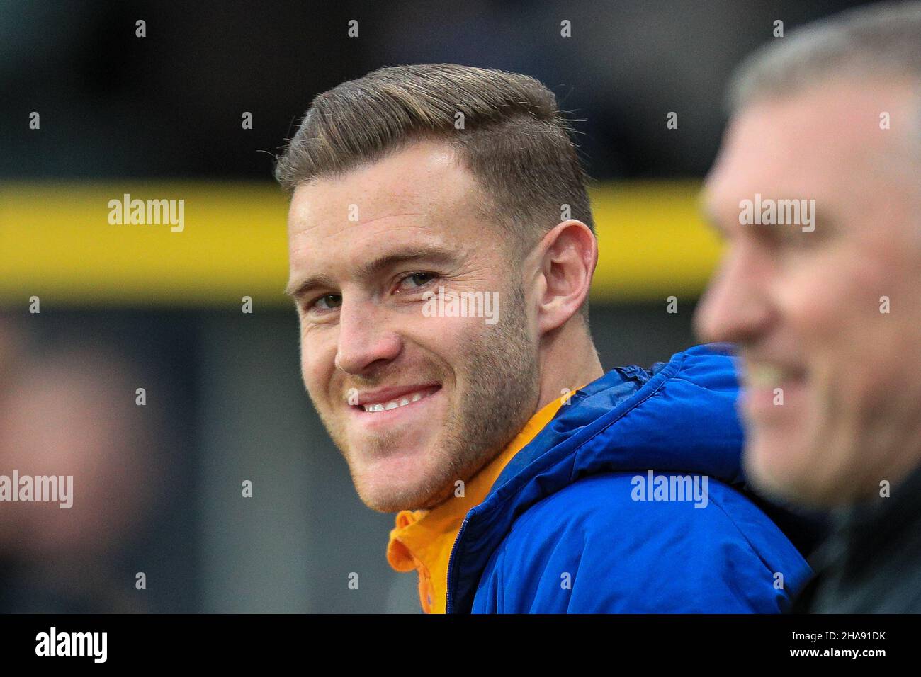 Callum Elder #3 of Hull City smiles as he arrives out of the tunnel ...