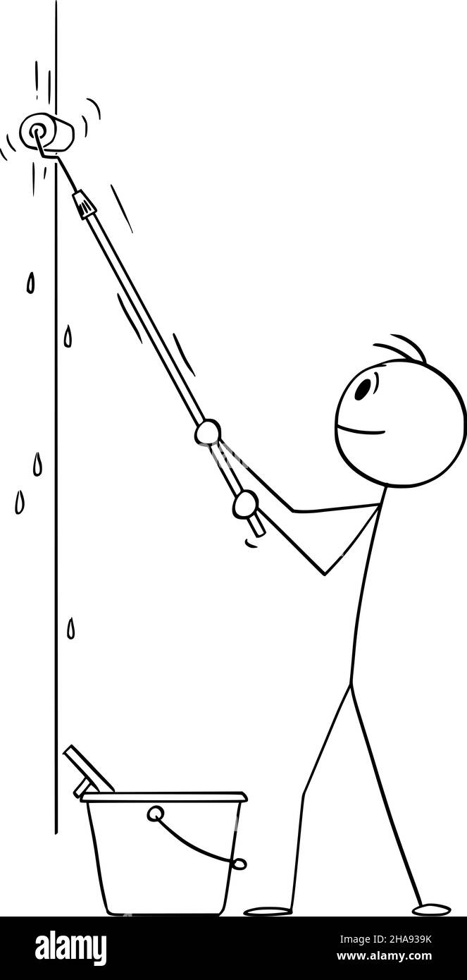 Person or Pinter Painting Wall with Roller , Vector Cartoon Stick ...