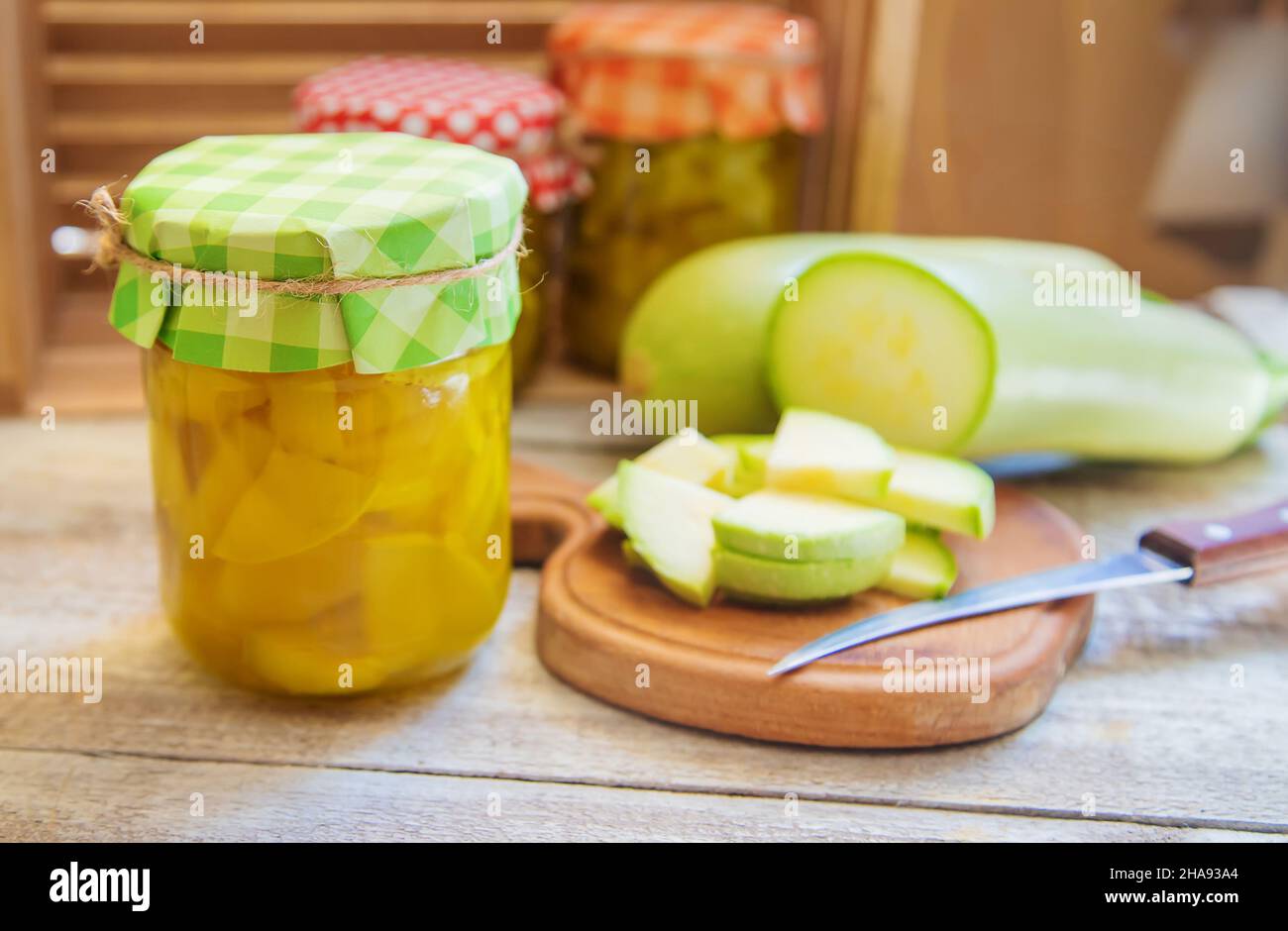 Zucchini jam in a jar. Selective focus. Food Stock Photo - Alamy