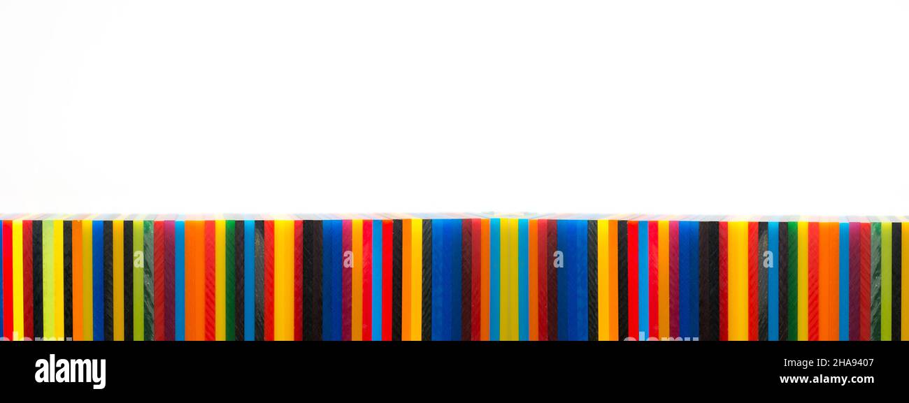 Coloured Cast Acrylic Sheet arranged on white background, banner style ...