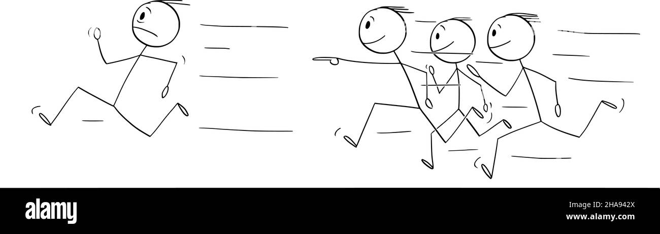 Crowd of Fans Chasing Running Celebrity Person , Vector Cartoon Stick ...